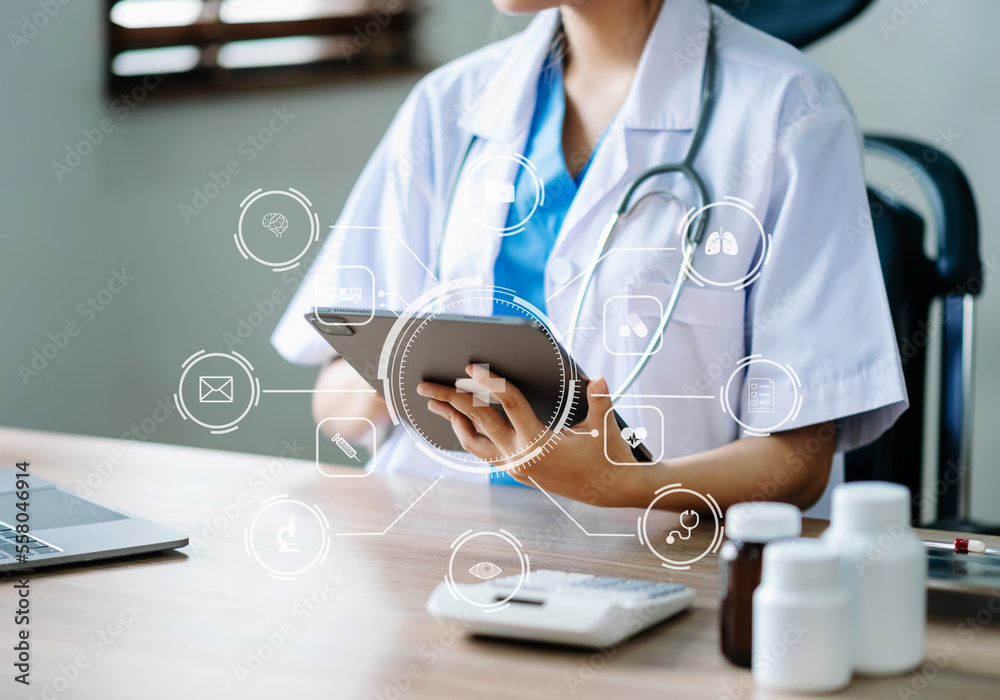 medical technology concept,smart doctor hand working with modern laptop ...