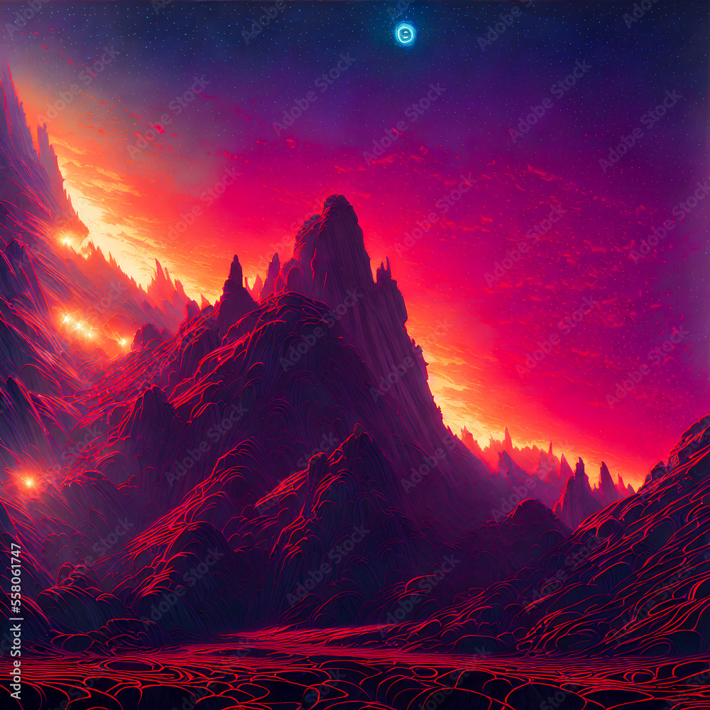 Night Beautiful mountain Landscape Scenery looking at magical, concept ...