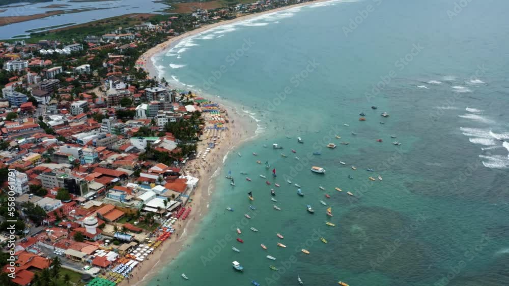 Rising tilting up aerial drone wide shot of the Porto de Galinhas or ...