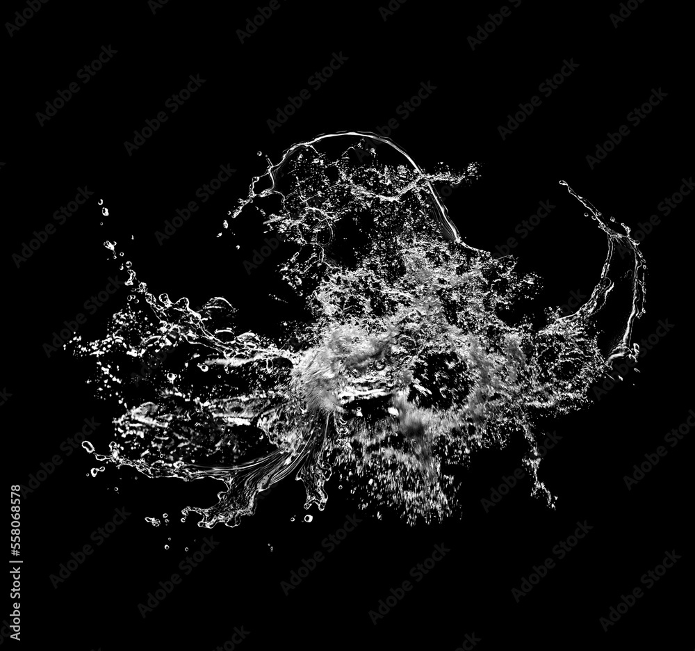 Pure Water splash isolated on black background. Royalty high-quality ...