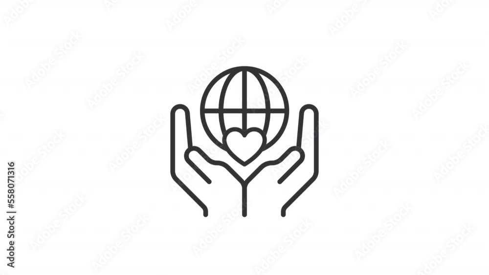 Animated nonprofits linear icon. Humanitarian mission around world ...