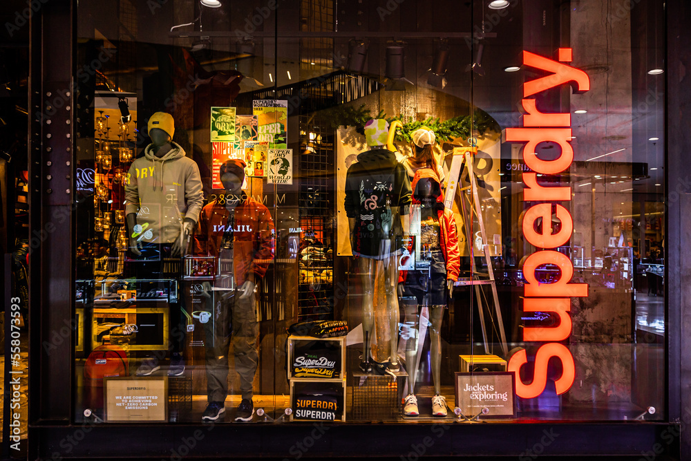 Superdry Store front brand logo sign shop of UK branded clothing ...
