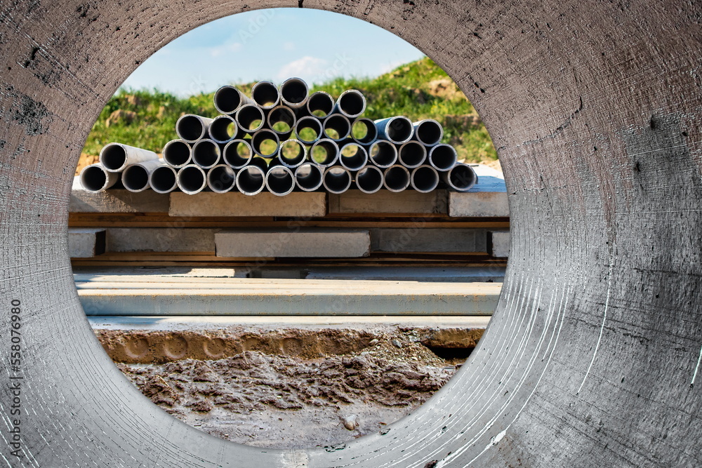 Building materials at a construction site. Prepared materials and ...