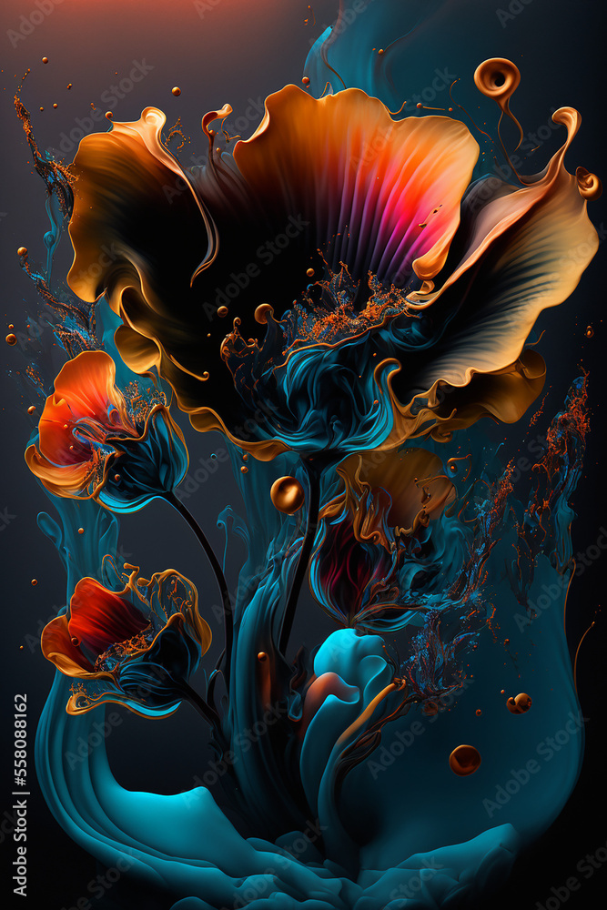 Colorful abstract flower fluid art bold colors, graphic design ...