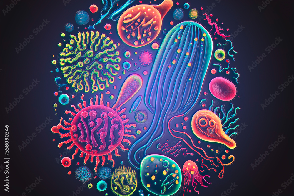 Beautiful microworld, microbes of different shapes, illustration Stock ...