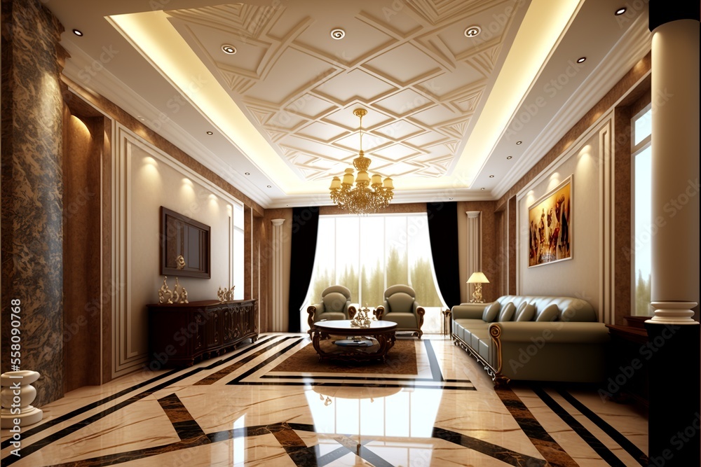 False ceiling made of plasterboard, in a sophisticated and stylish ...