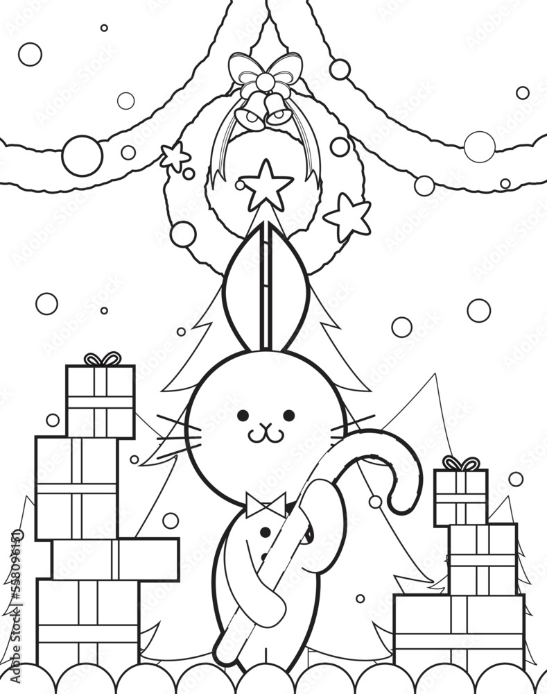 Christmas outline vector illustration coloring book page for children ...