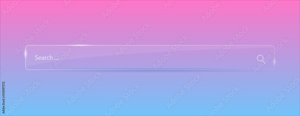 Transparent search bar icon on a pink and blue background. Vector ...
