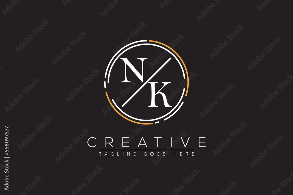 letter nk elegant and luxury Initial with circle frame minimal monogram logo design vector ...