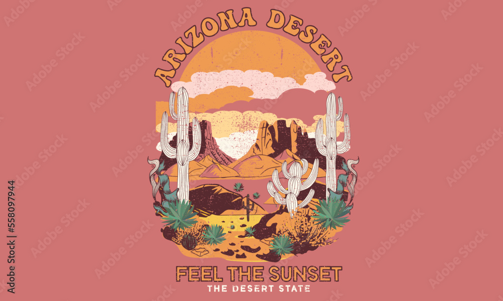 Arizona desert vector t-shirt design. Desert mountain graphics print ...