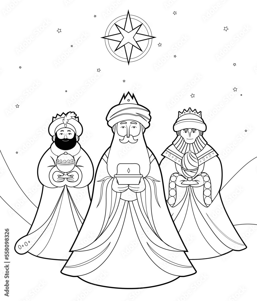 Three Wise men, three magi outline vector illustration for coloring ...