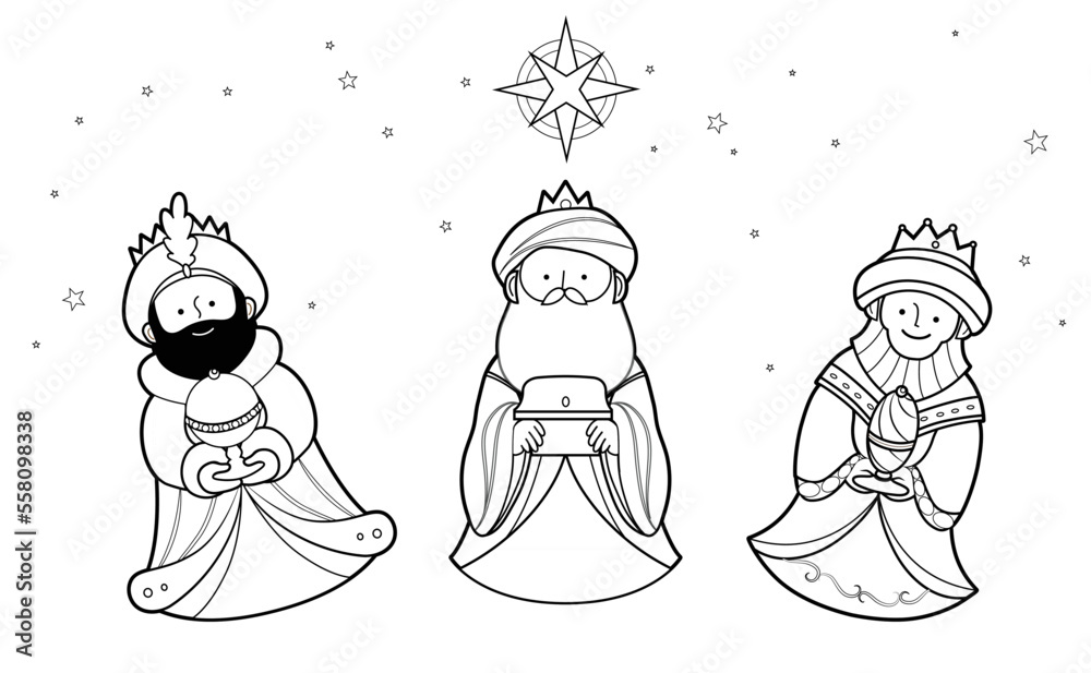 Epiphany celebration outline vector illustration coloring book page for ...