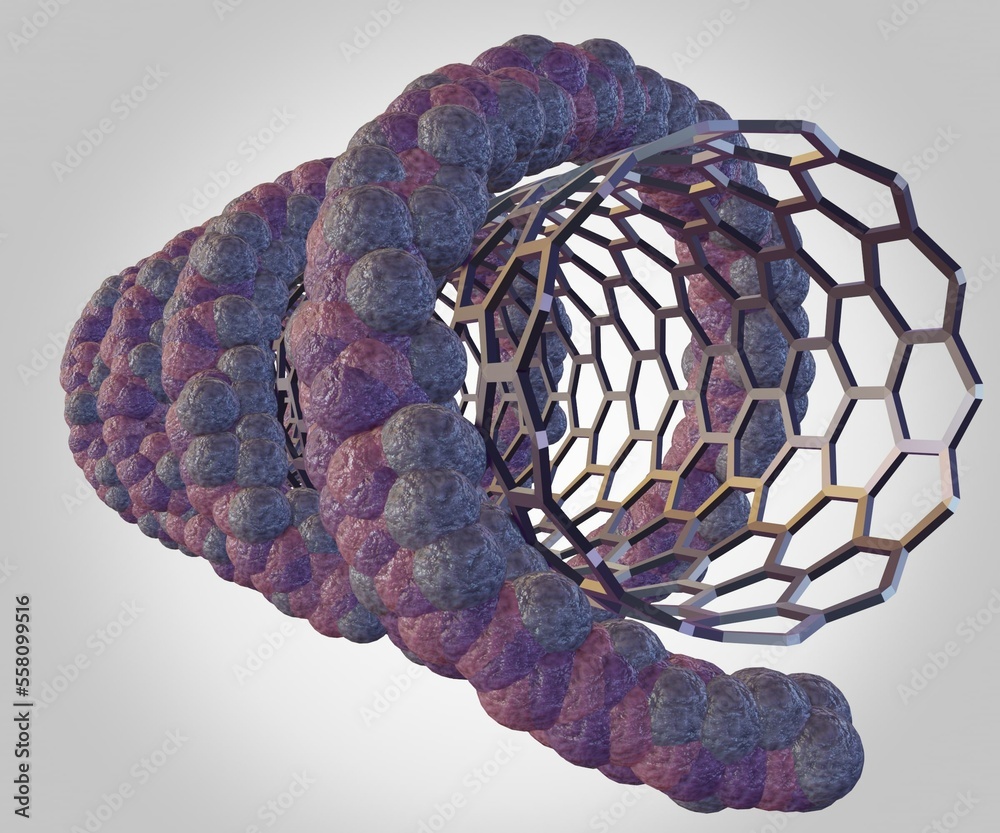 Isolated DNA strands wrapped around carbon nanotubes. Helical molecules ...