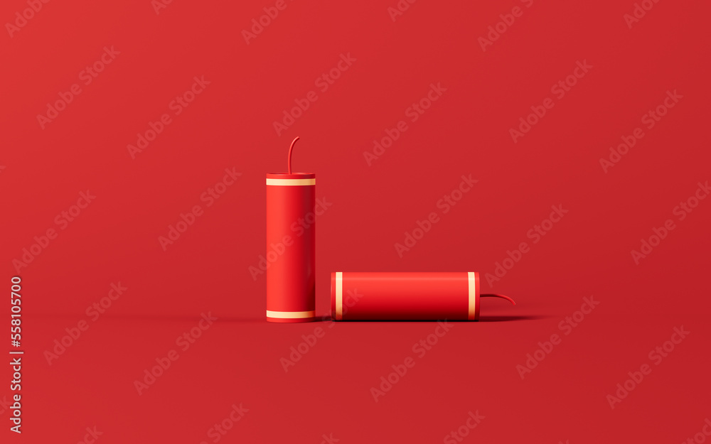 Firecrackers with red background, Red Spring Festival theme scene, 3d ...