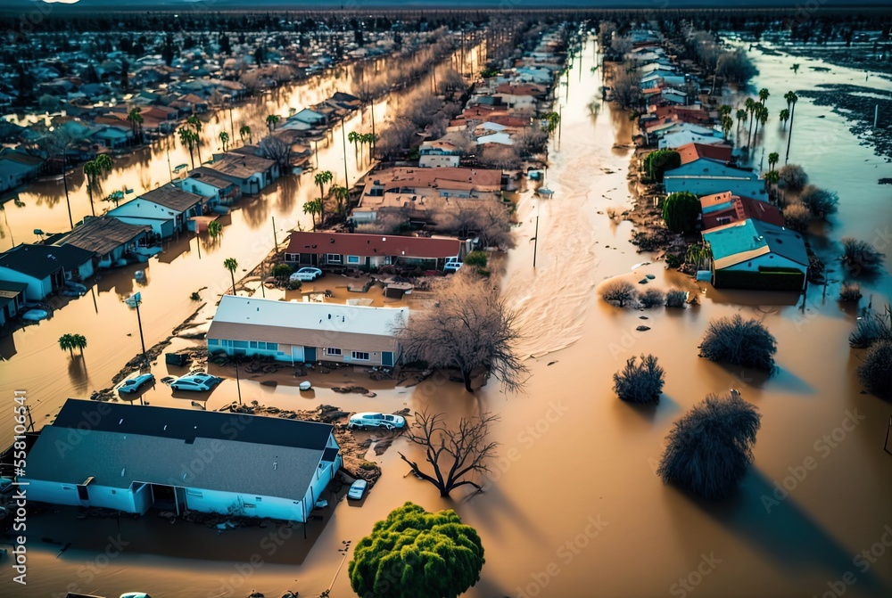 illustration of flood water disaster in city, illustration inspired ...