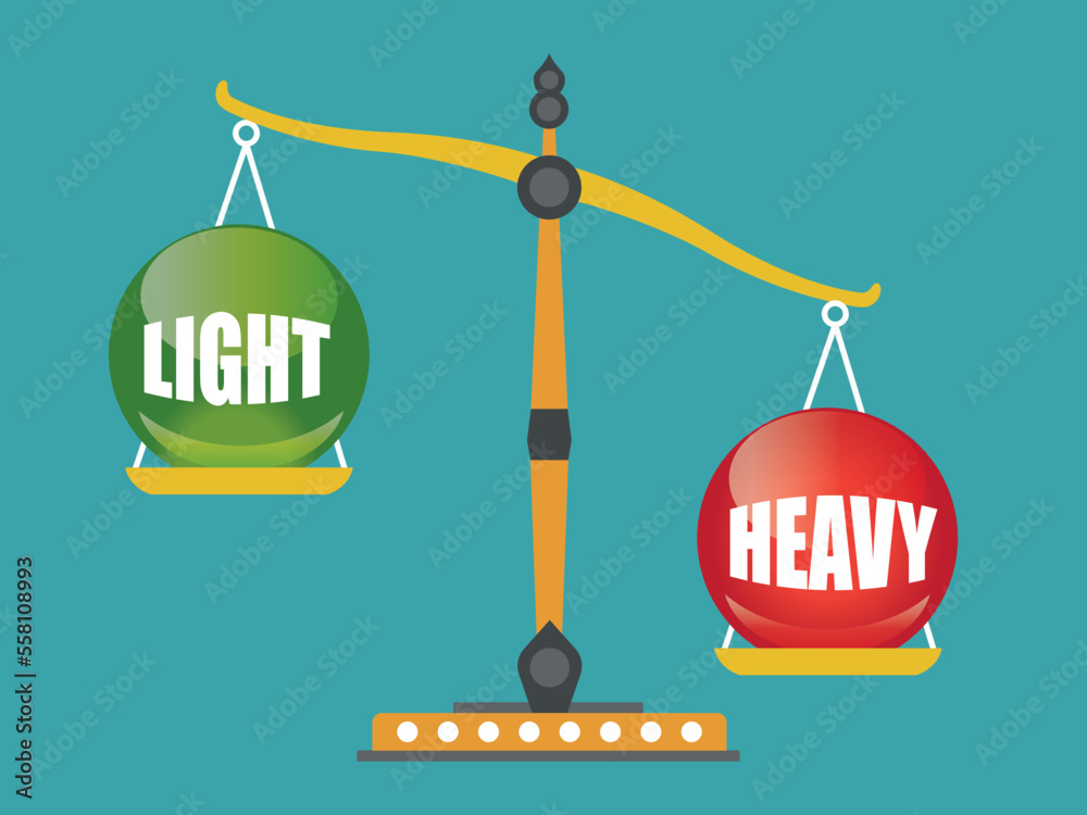 Simple balance set comparison diagram between light and heavy. vector ...