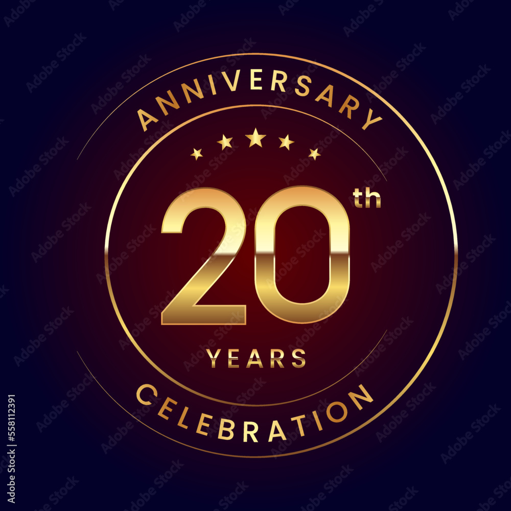20th Anniversary. A luxurious and simple logo design with gold color ...