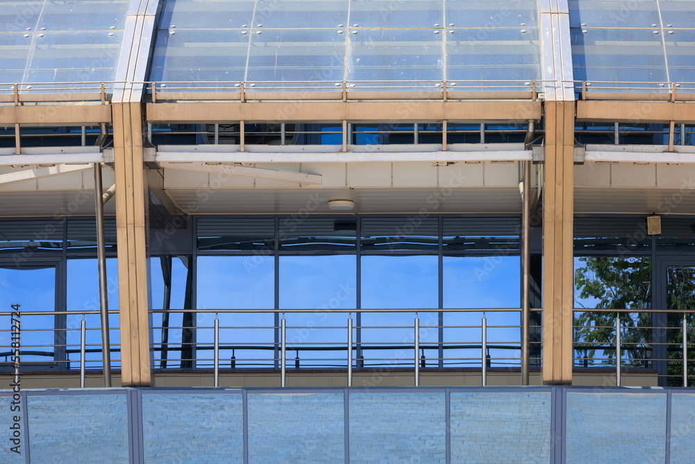 windows and metal structure on the wall of modern buildings of business ...
