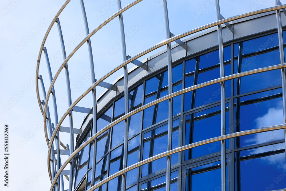 windows and metal structure on the wall of modern buildings of business ...
