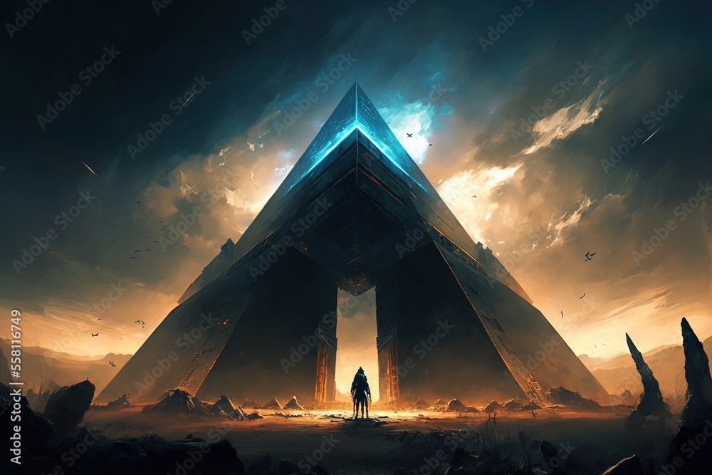 Futuristic Pyramid from afar. Fantasy scenery. Sci-fi. Generative AI ...