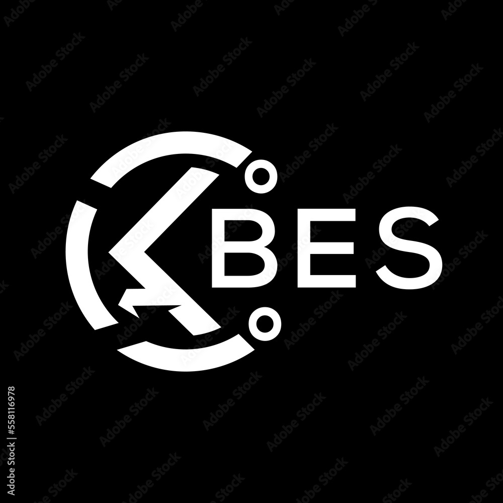 Vecteur Stock BES letter logo. BES white image on black background. BES ...
