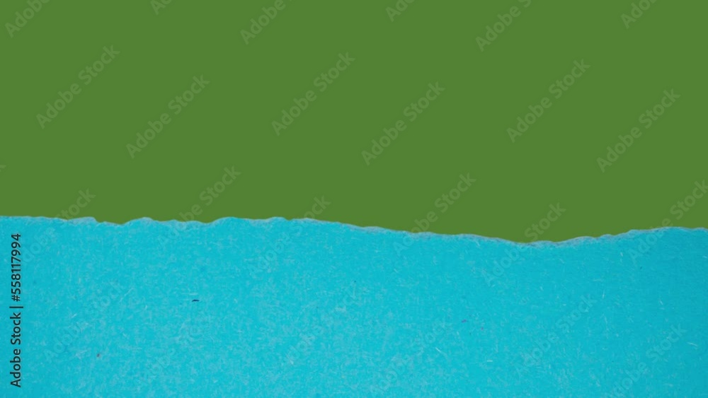 Blue ripped paper on green screen chroma key background. 4k paper slide ...