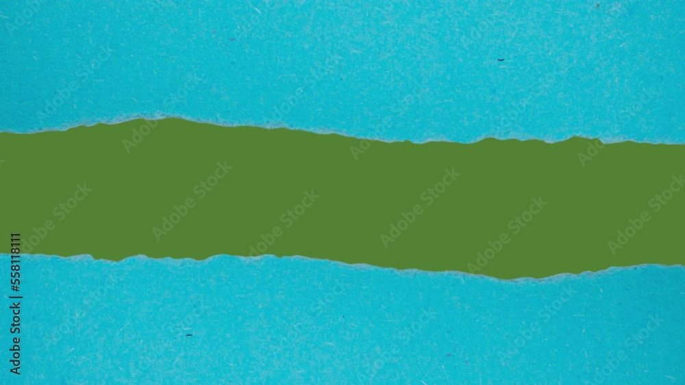 Blue ripped paper on green screen chroma key background. 4k paper slide ...