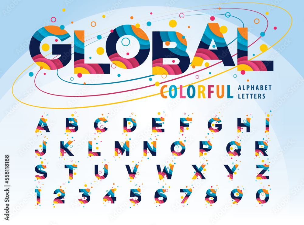 Abstract Colorful Global inside Alphabet Letters and numbers, Modern ...