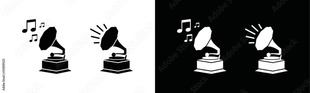 Gramophone icon. Retro gramophone with note music icon symbol ...