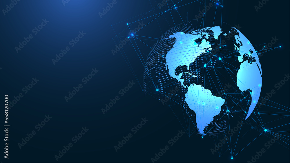 Global network connection illustration. World map point and line ...