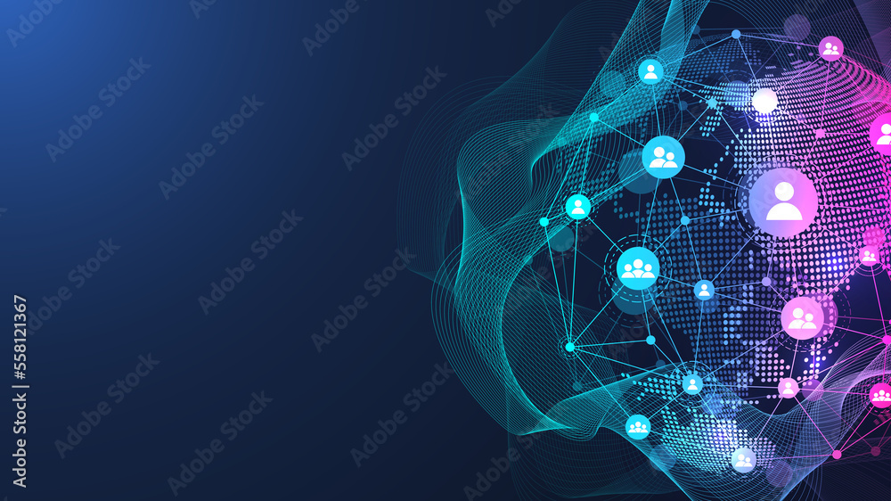Global network connection illustration. World map point and line ...