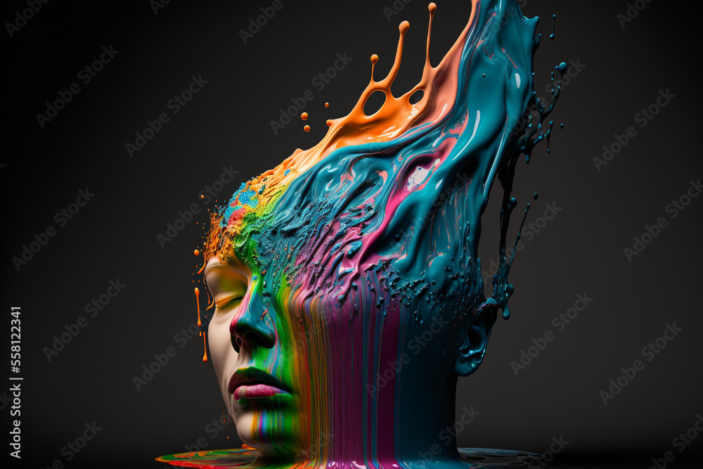 Head of a mannequin with paint pouring from the top. Stock Illustration ...
