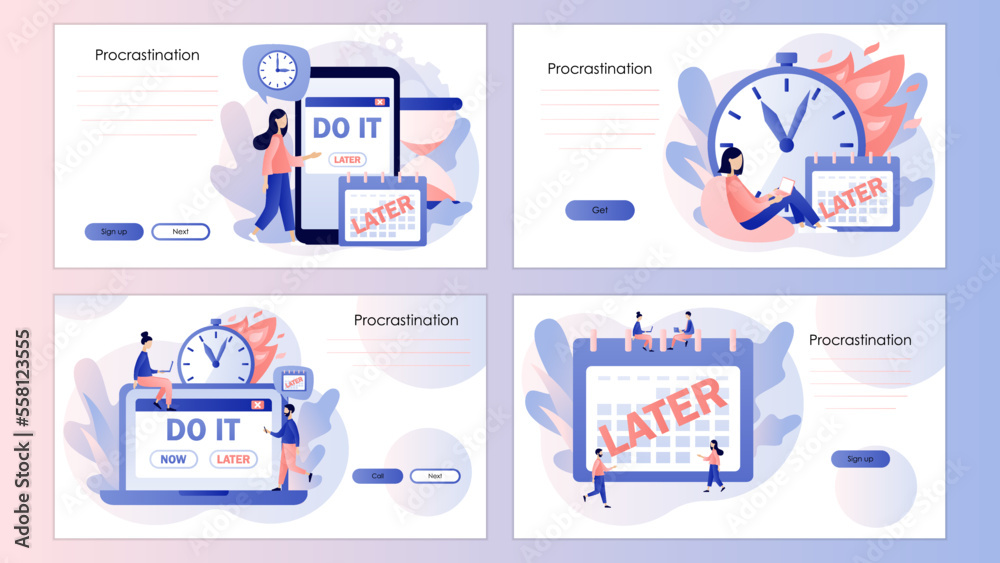 Procrastination concept. Do it later. Tiny people procrastinating ...