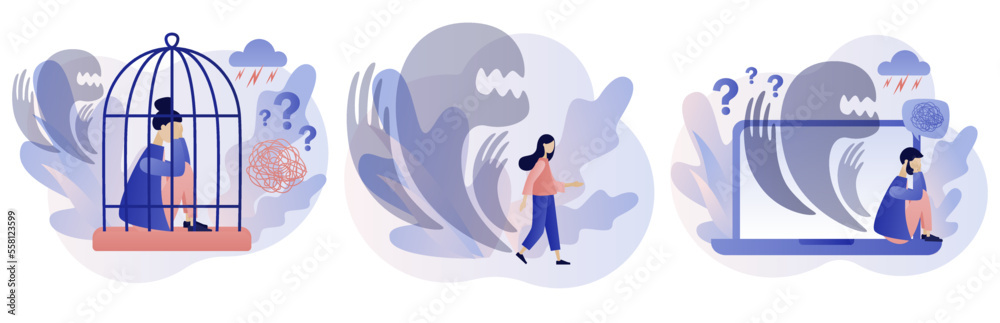 Inner fears concept. Phobias, anxiety, panic attack. Psychology ...