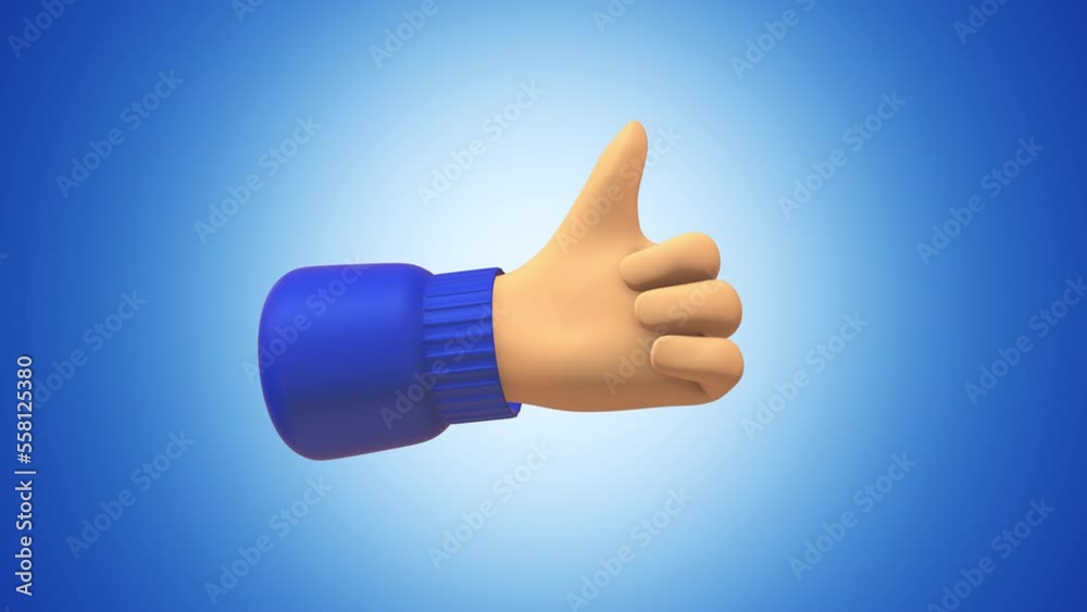 3D animation of a cartoon hand with four fingers that Like Success ...