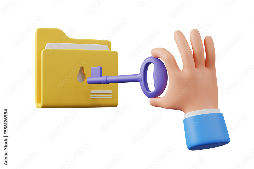 Folder icon and hand hold key on white background, Document folder icon ...