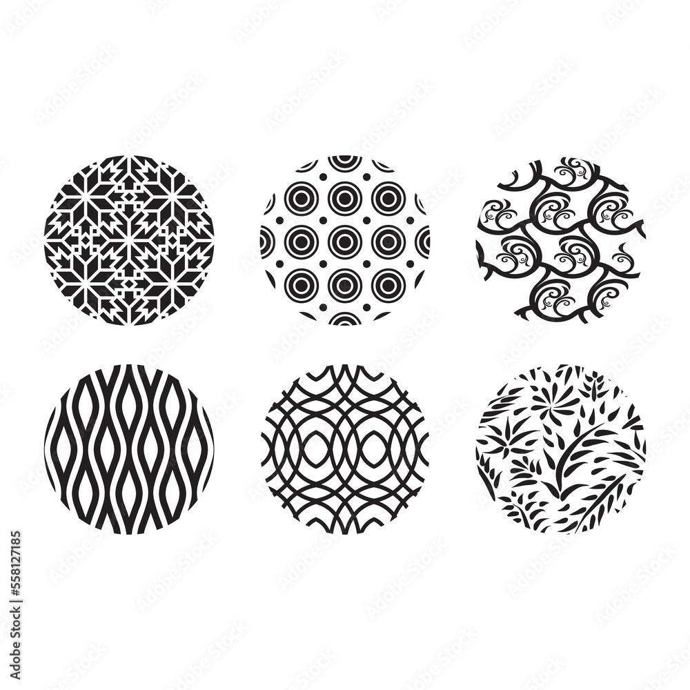 Big Set of round Abstract black Backgrounds or Patterns. Hand drawn ...