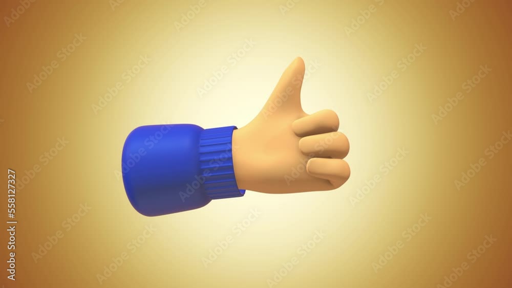 3D animation of a cartoon hand with four fingers that Like Success ...