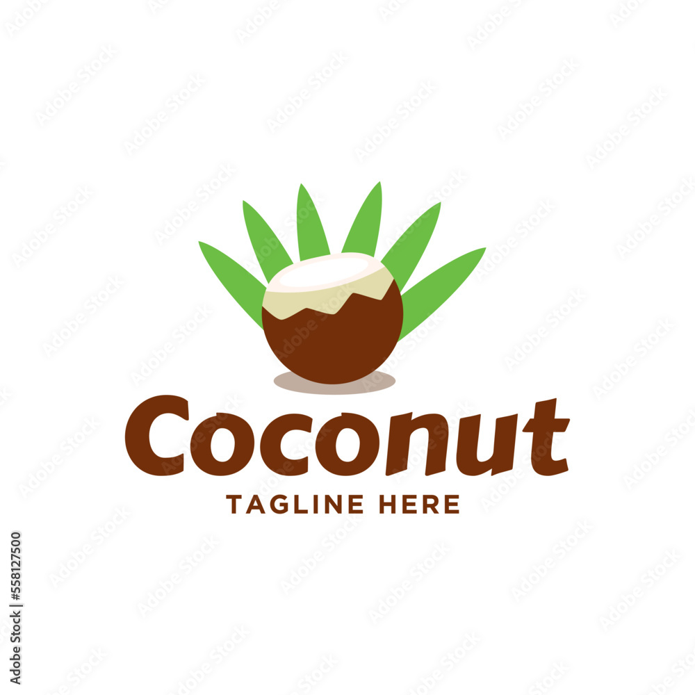 Coconut water drink logo design. Resort logo with beach and coconut ...