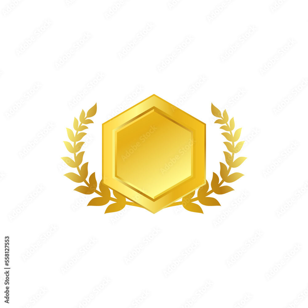 Golden game award badges, level ui icons, empty gold hexagon frames ...