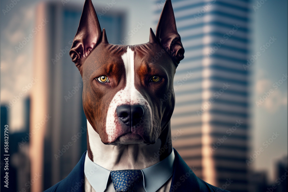portrait of a business dog in a stylish business suit against the ...