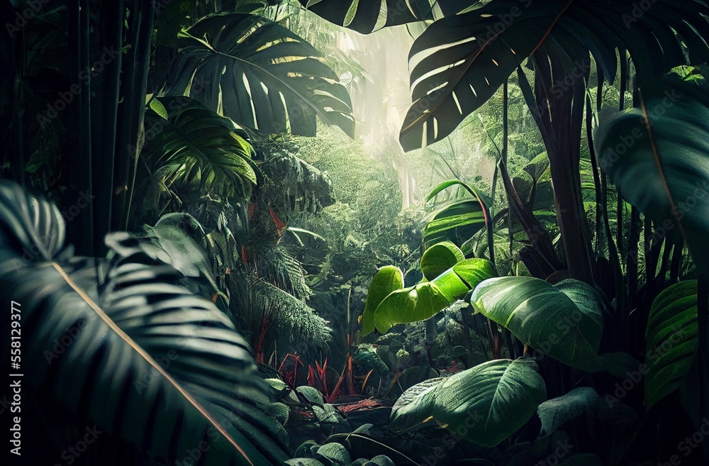 Intricate beauty of rainforest, jungla, tropical forest with big ...