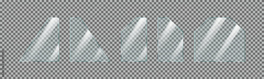 Set of reflective glass plates or banners. Realistic vector ...