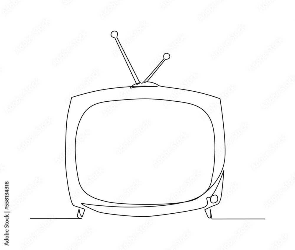 Continuous one line drawing of vintage analog television. Simple Retro ...