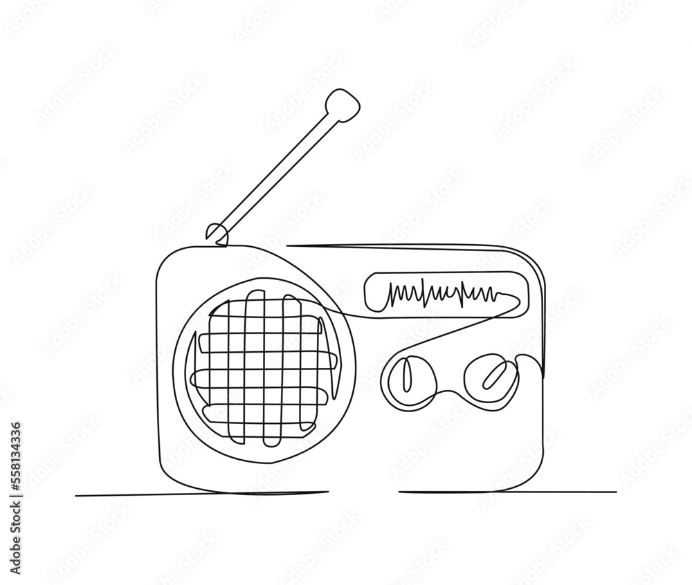 Continuous one line drawing of vintage broadcast radio receiver. Simple ...