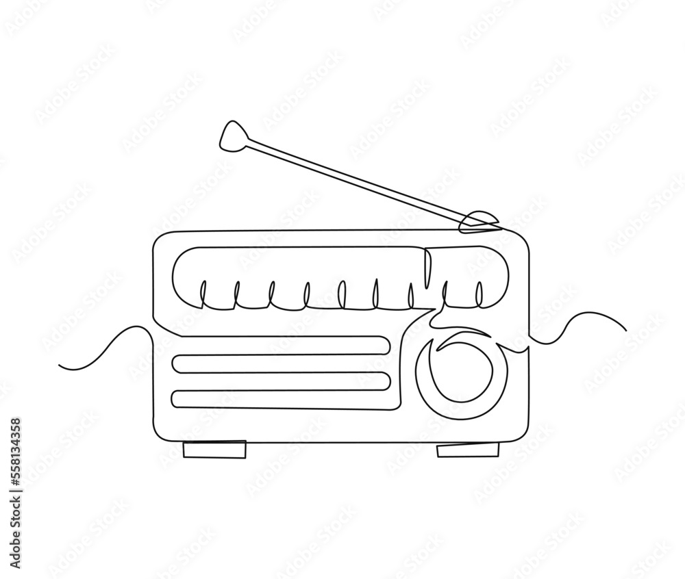 Continuous one line drawing of vintage broadcast radio receiver. Simple ...