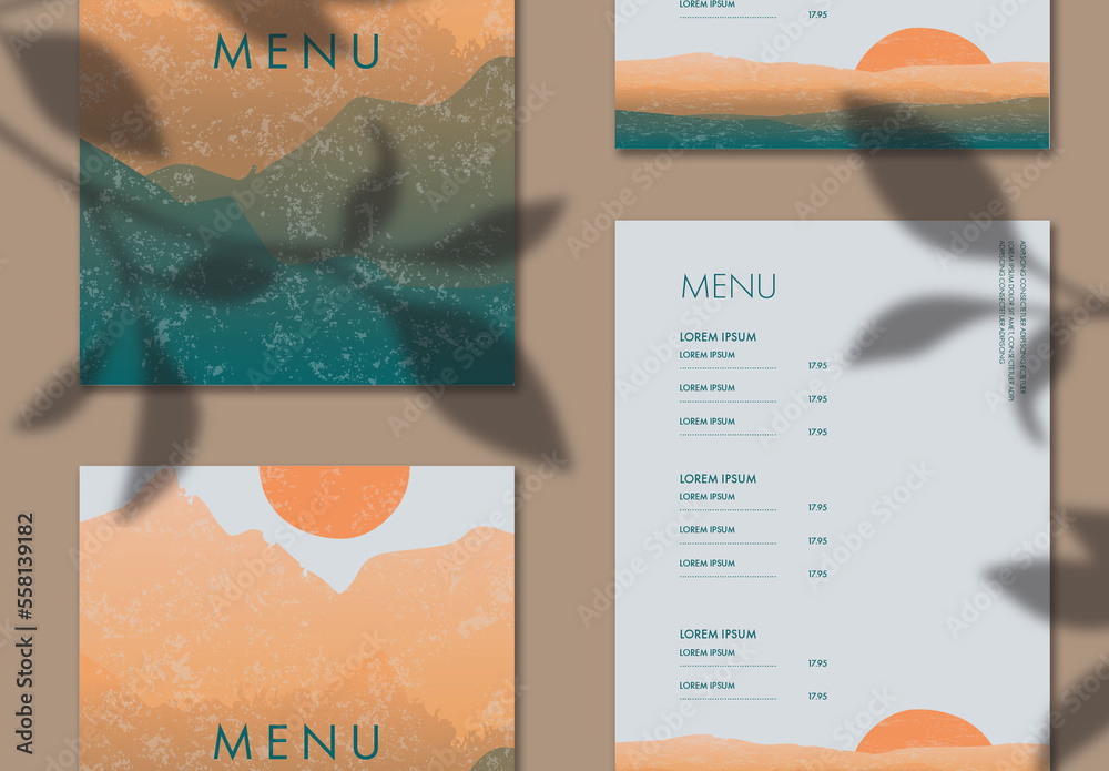 Menu with Sunset/Sunrise Illustration Stock Template | Adobe Stock