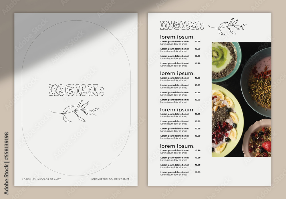 Minimalist Menu with Leaf Graphic Stock Template | Adobe Stock