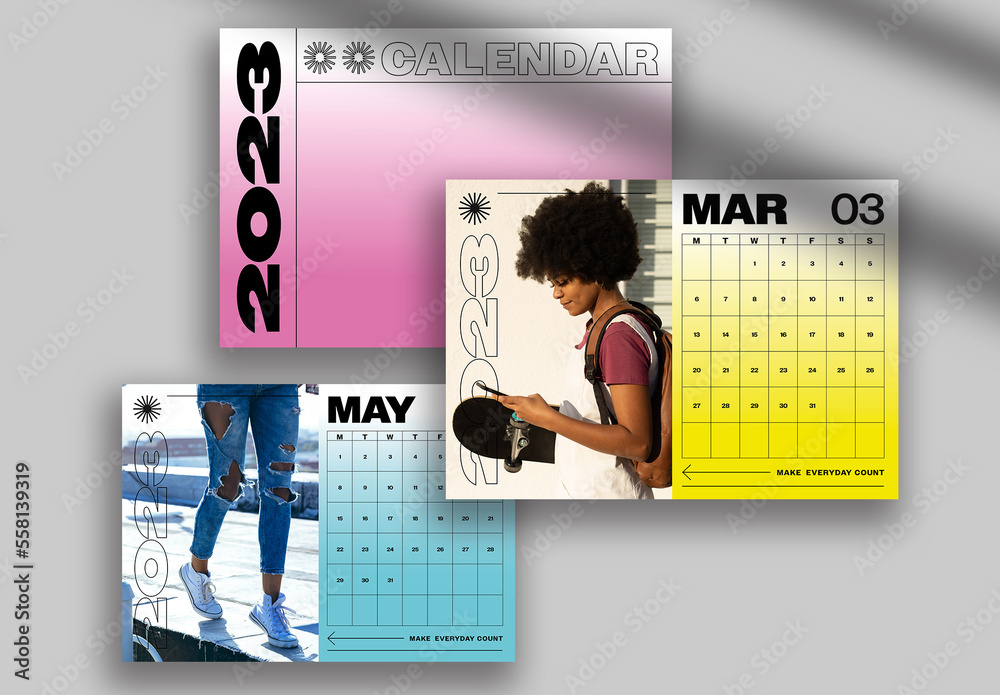 Bold Gradient 2023 Calendar Template Stock Template | Adobe Stock