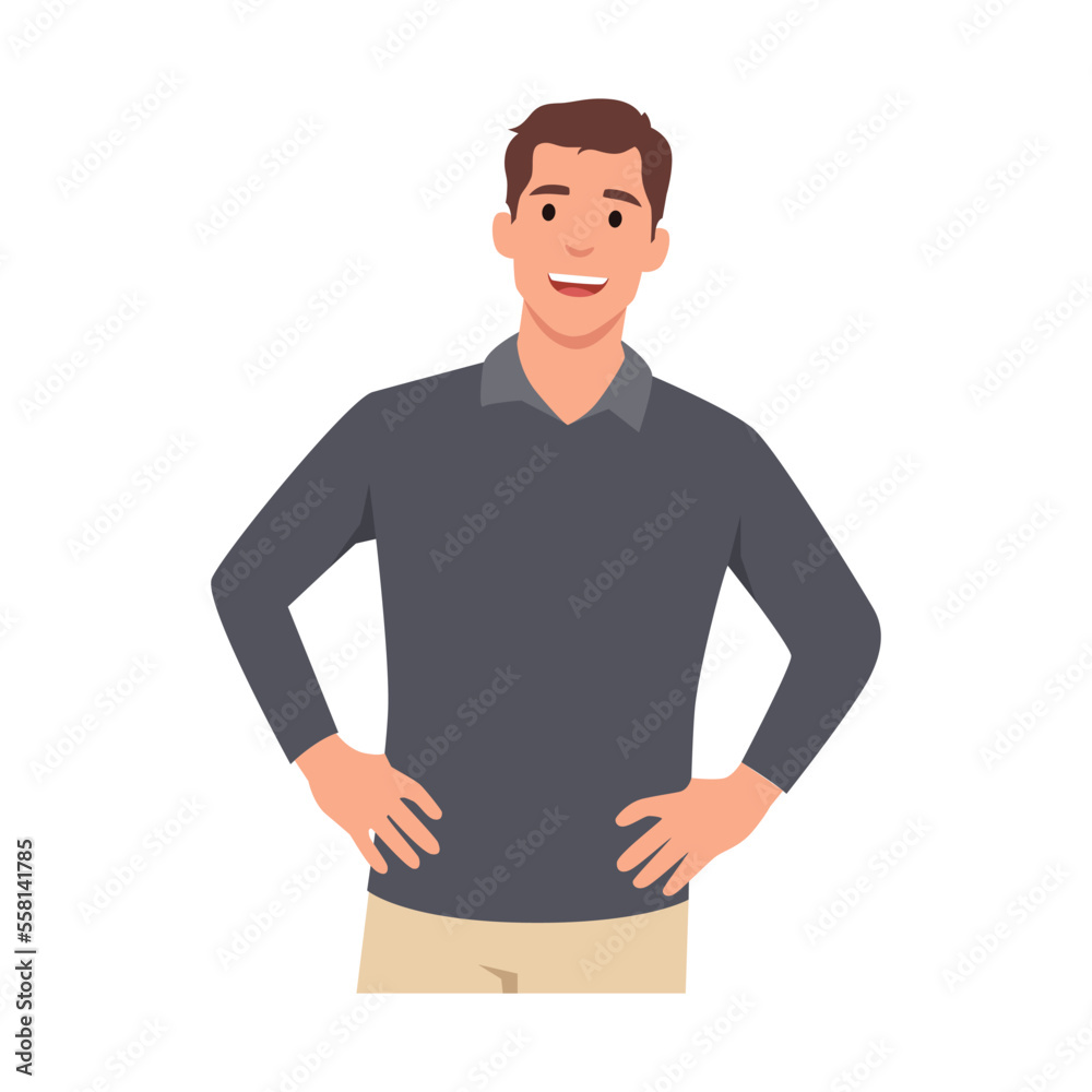 Young Self-confident guy, a man stands in a heroic pose, cartoon ...